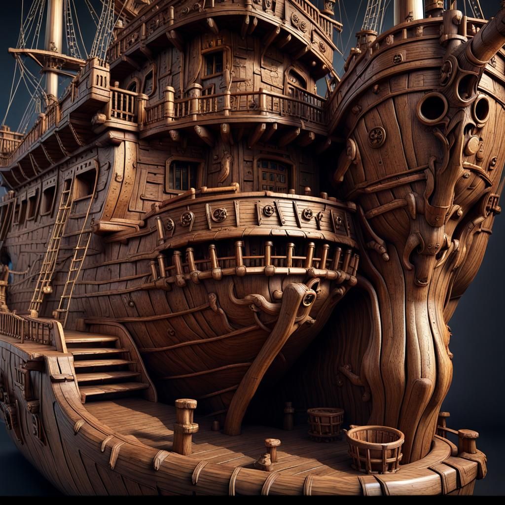 giant pirate ship carved out walnut log,real detailed textures ...