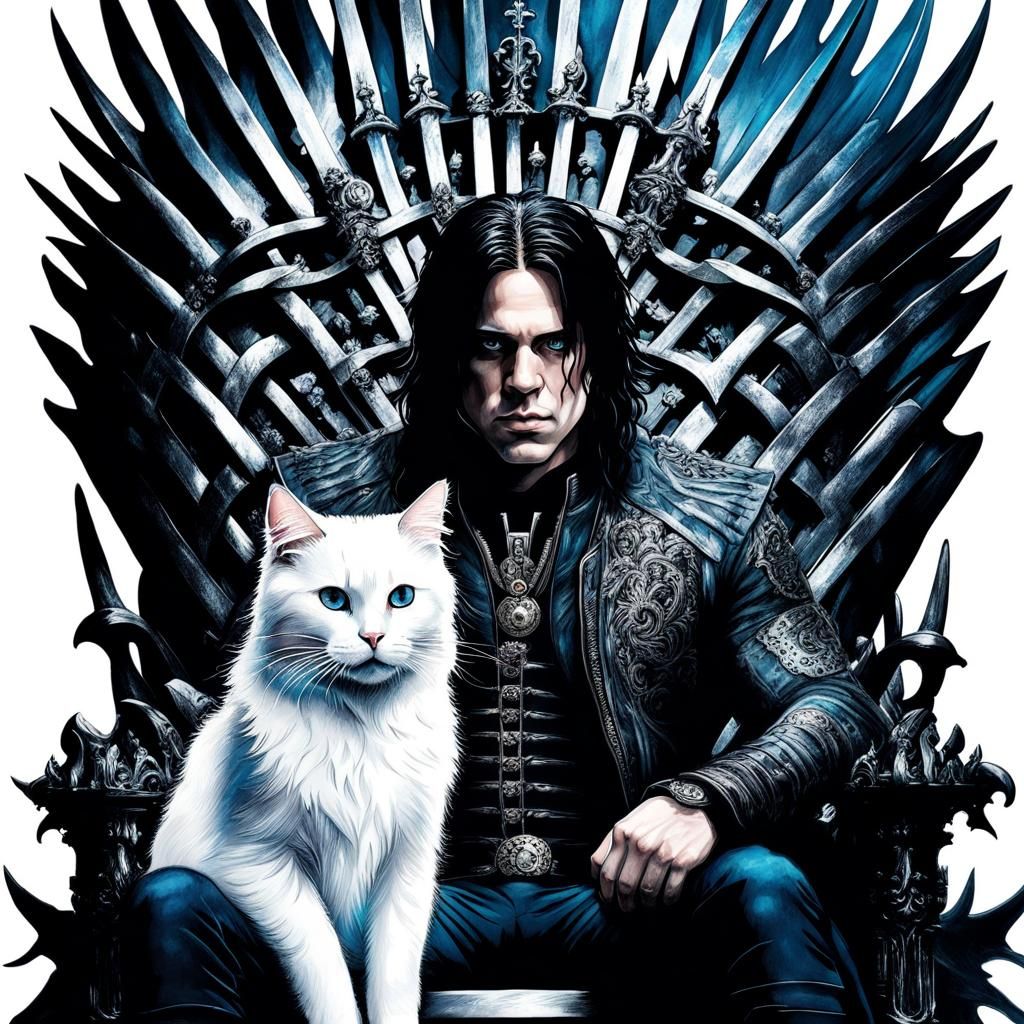 Glenn Danzig and his kitty cat Muffins sitting on the Iron Throne - AI ...