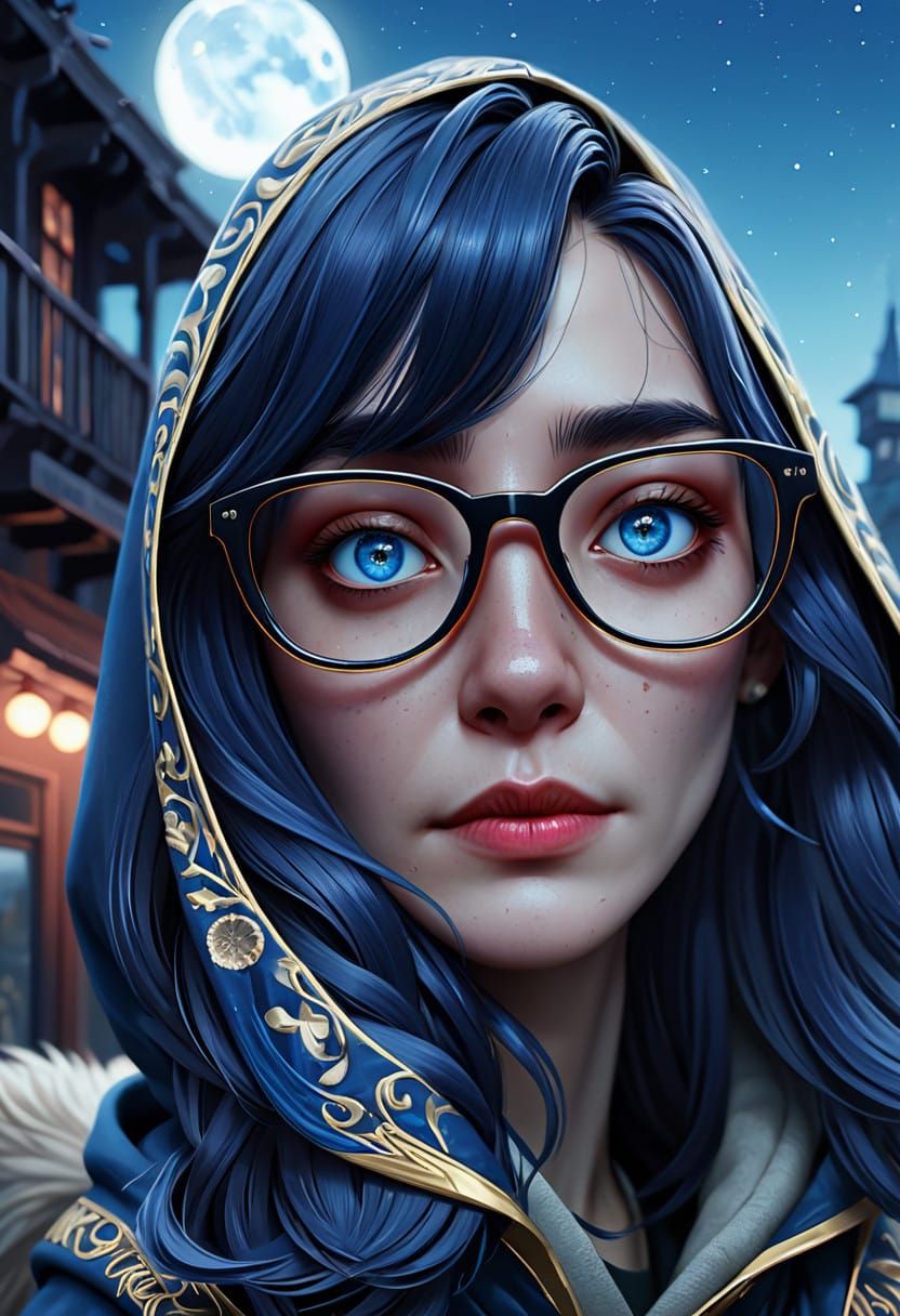 Mystical Portrait of a Lady Wolf Fox Hybrid in Moo... - AI Art