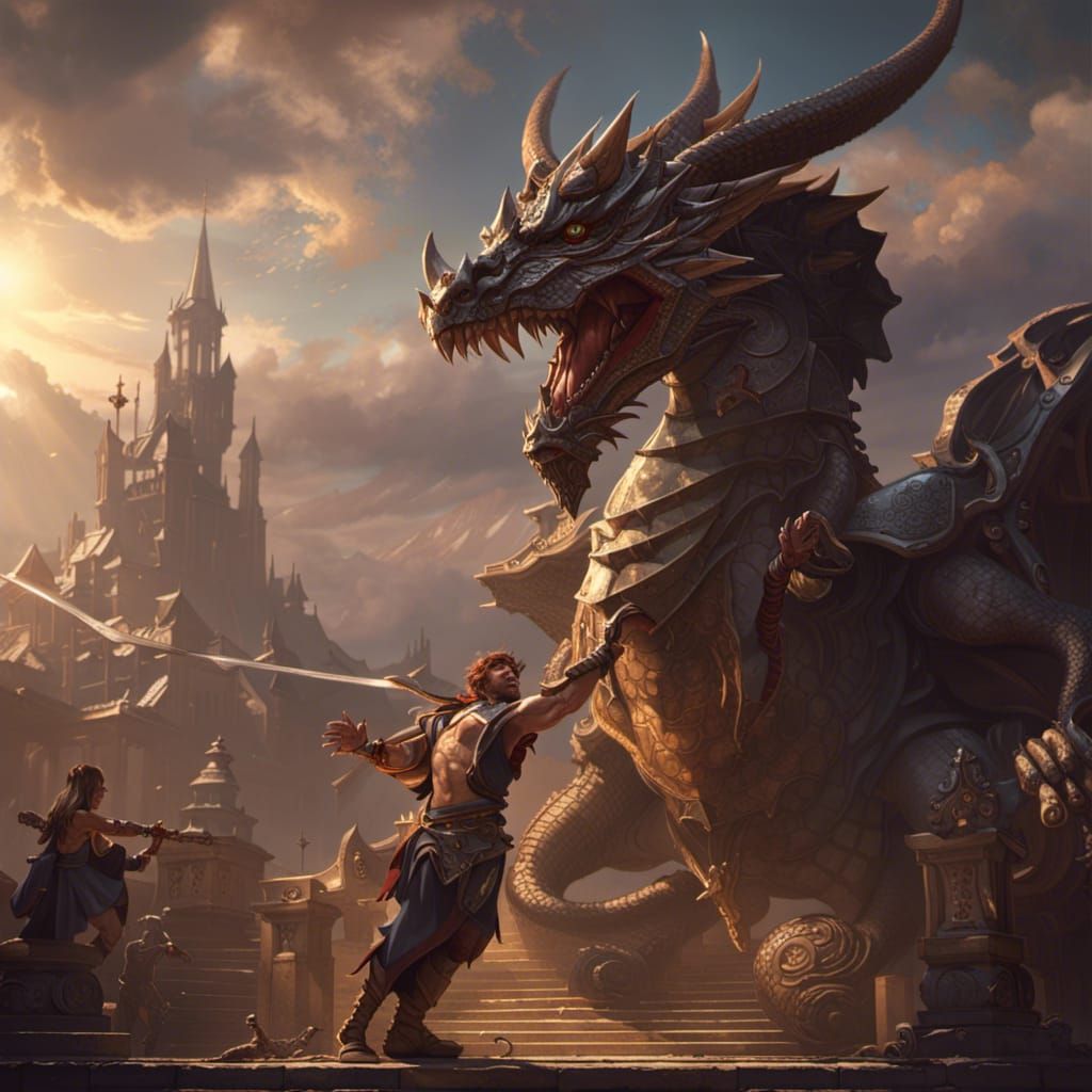 Dragon & Gladiator - AI Generated Artwork - NightCafe Creator