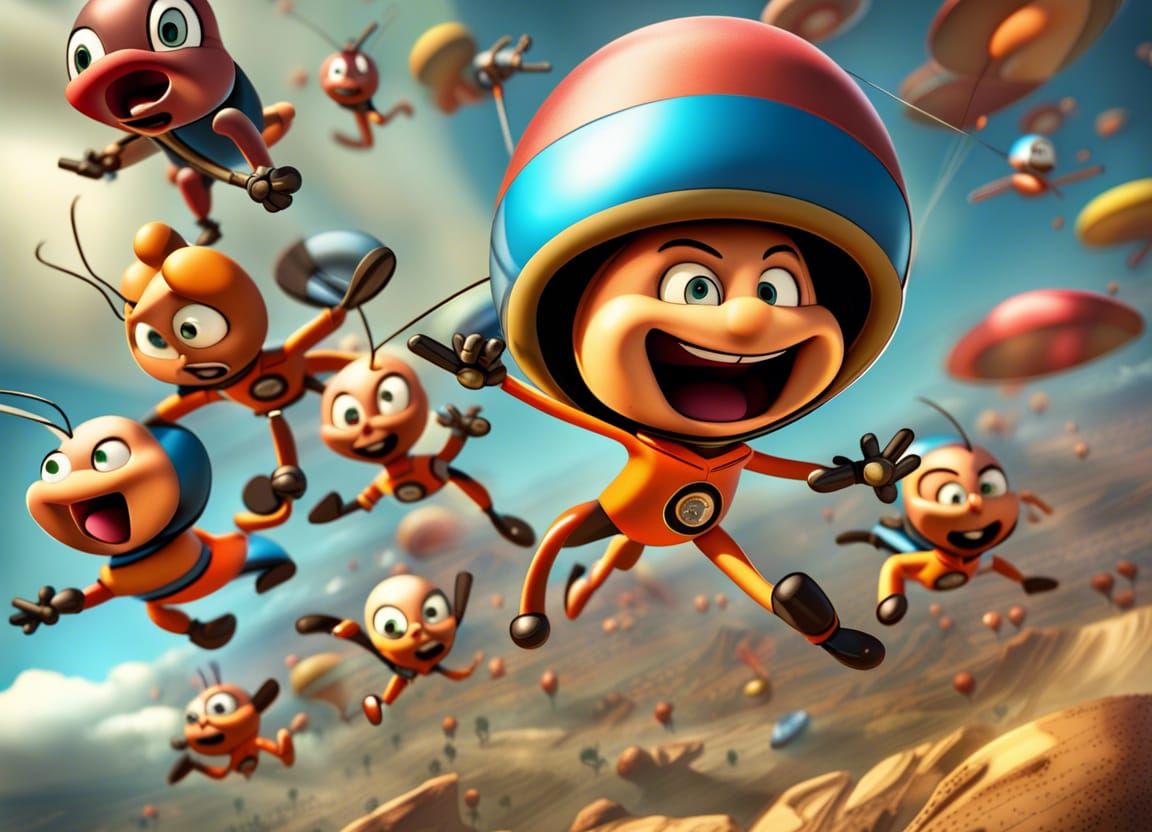 Atom ants skydiving 🐜🐜🪂 - AI Generated Artwork - NightCafe Creator