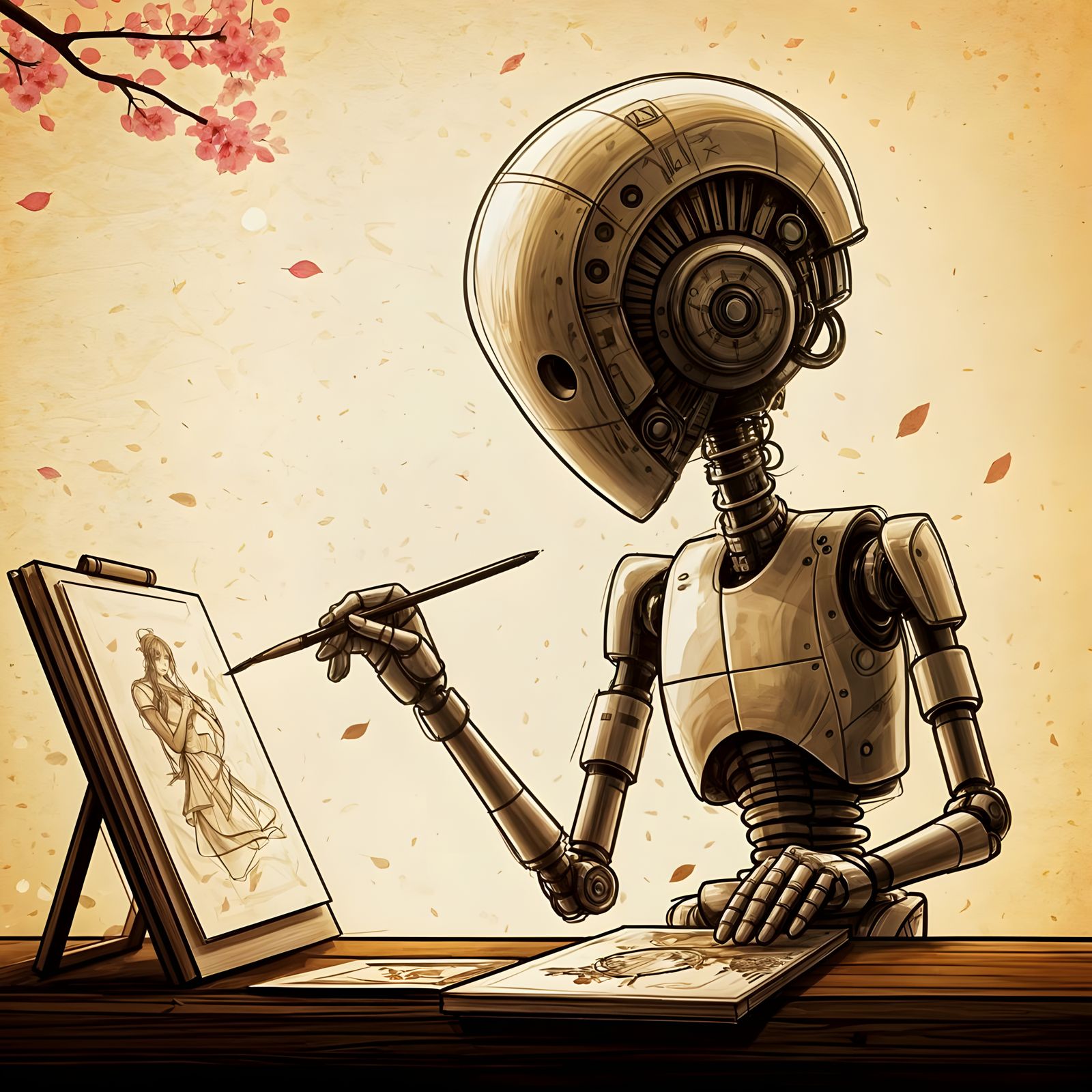 Deep Learning - Ethereal Japanese Robot Artist in Soft Focus