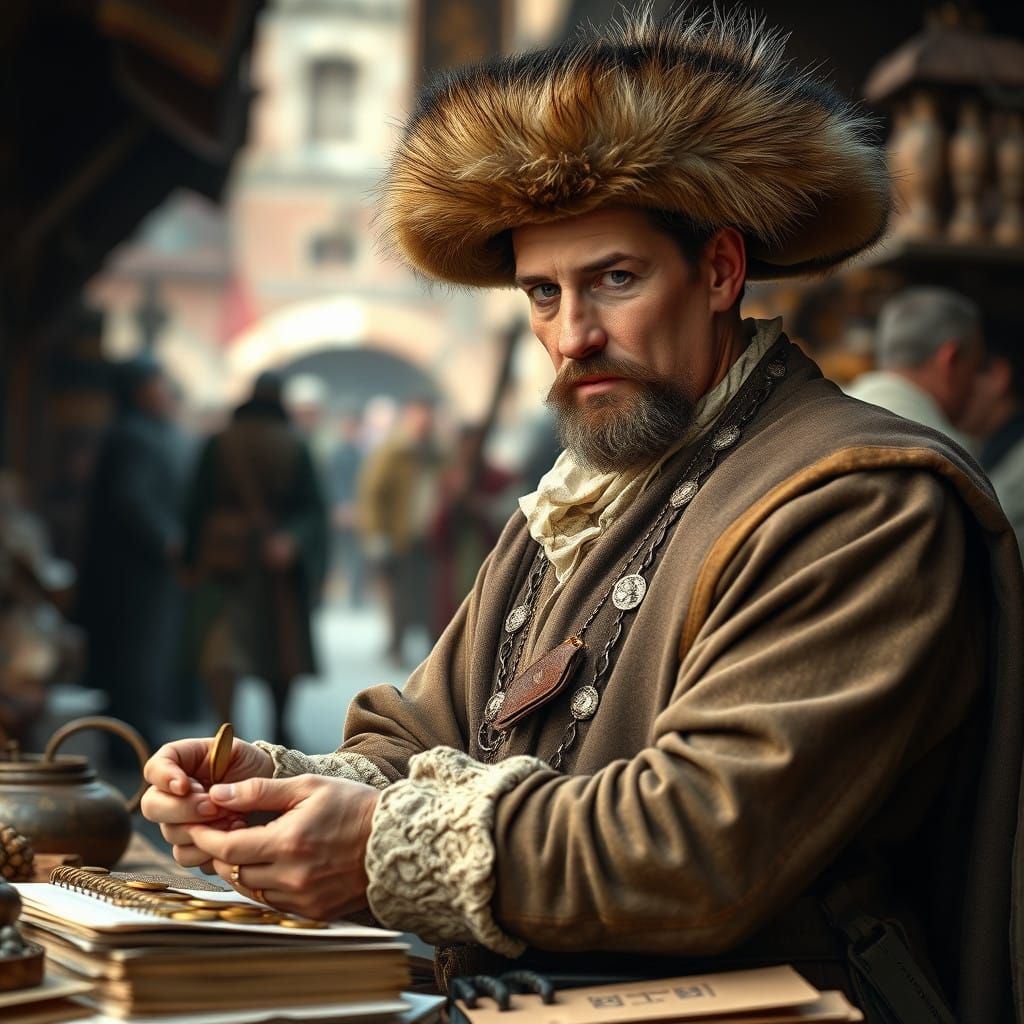 The Merchant - Prosperous Merchant Amidst Bustling Medieval ...