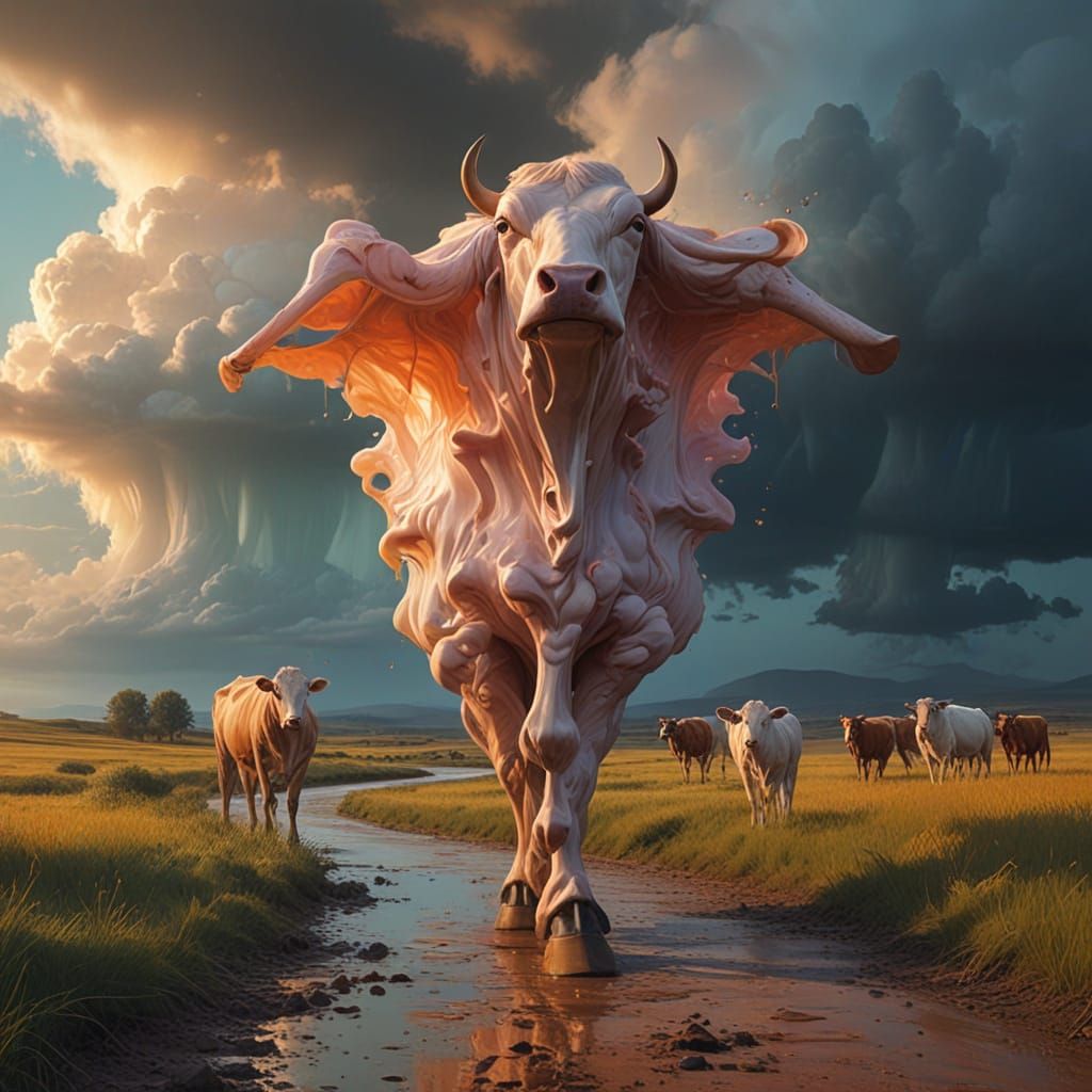 un tornado de vacas - Dreamlike Tornado of Cows in a Surreal...