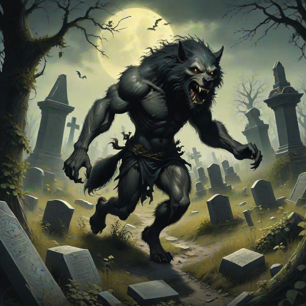 Werewolf Purges an Ancient Cemetery - AI Art
