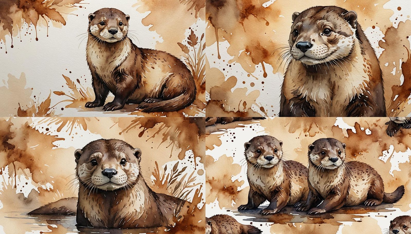 brown and beige watercolor otter in matte colors - AI Generated Artwork ...