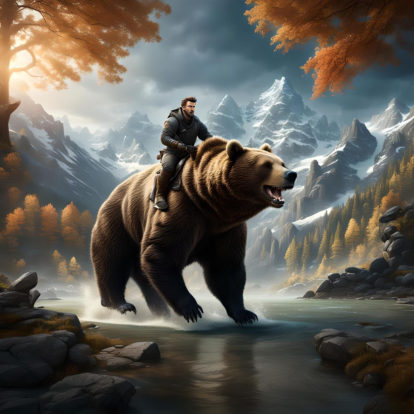 Man riding on Bear 🐻 - AI Generated Artwork - NightCafe Creator