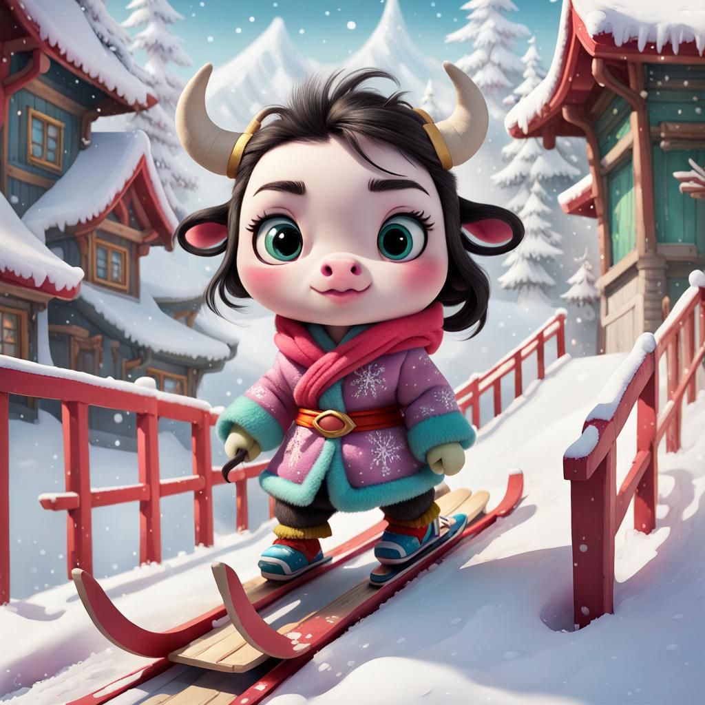 Moolan gets into skiing - AI Generated Artwork - NightCafe Creator