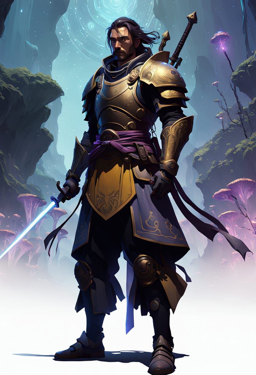 Celestial Samurai Warrior Amidst a Radiant Galaxy - AI Art