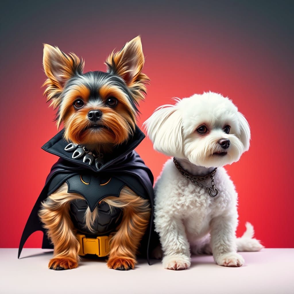 a female yorkshire terrier and a female white miniature poodle in ...