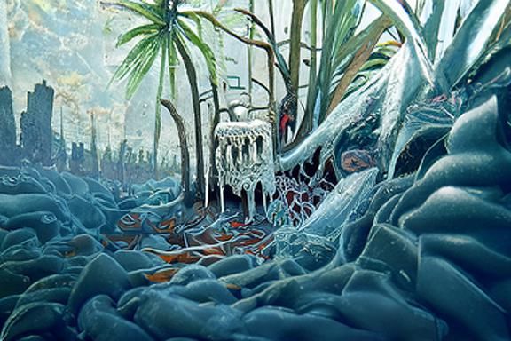 frosted jungle made out of foam, by Dan Mumford, Dan Witz, Junji Ito, M ...
