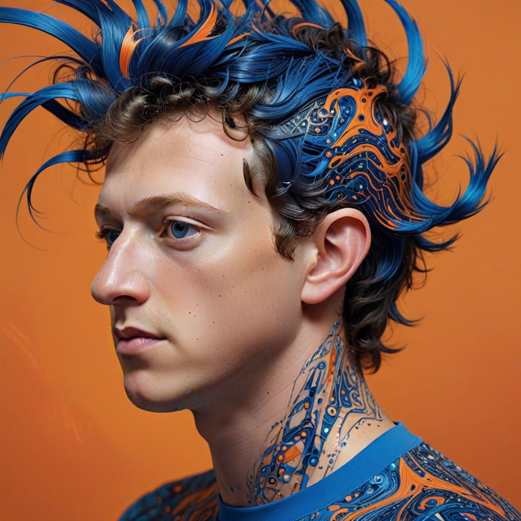 Mark Zuckerberg with a mullet - Digital Portrait of Mark Zuc...