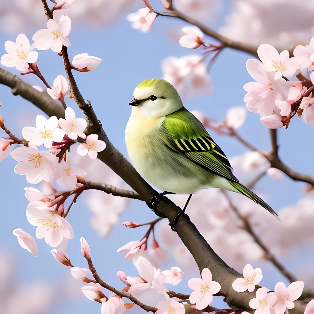 A Spring Bird In Cherry Blossom Tree