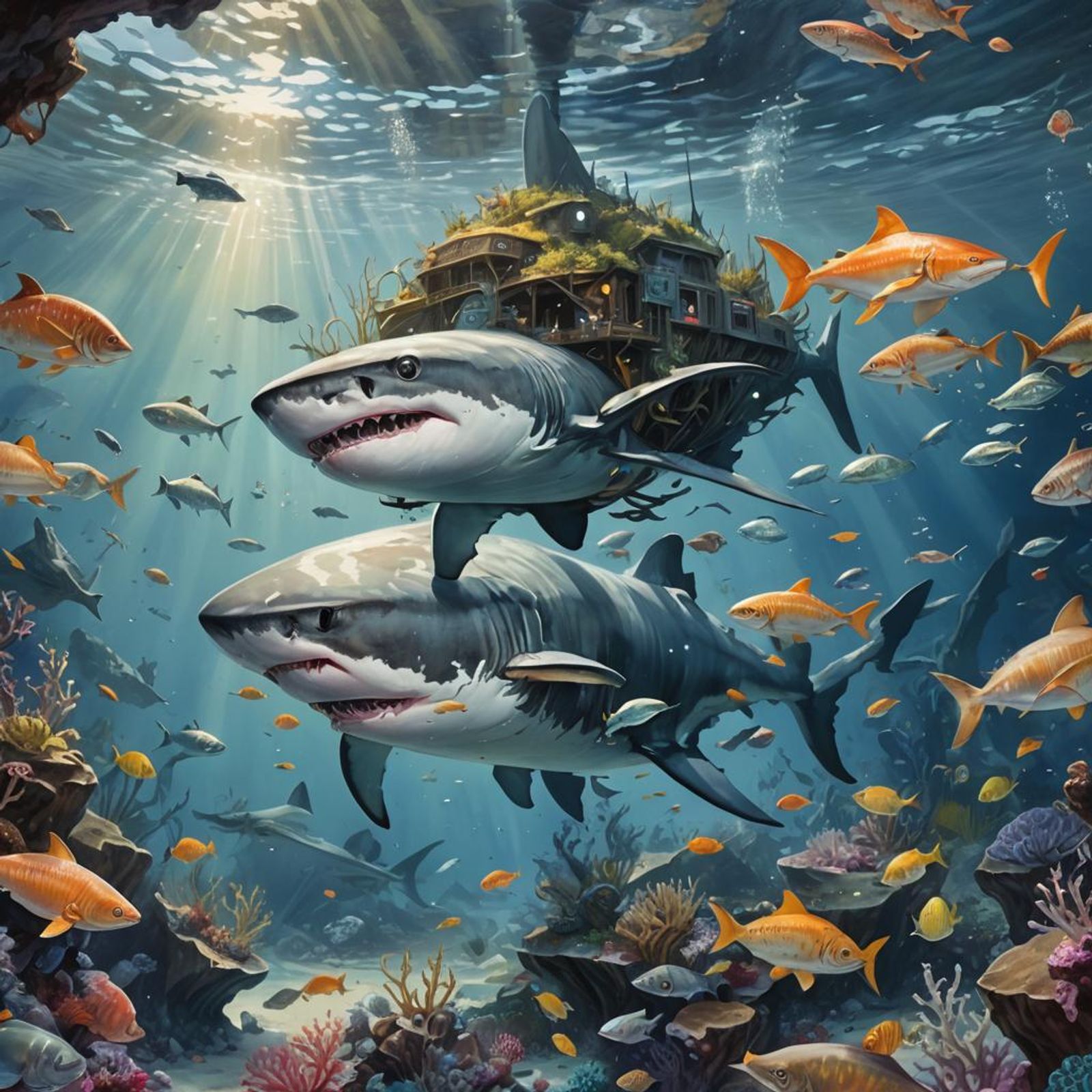 Science-fiction setting: Underwater view of a fantastical glowing ...