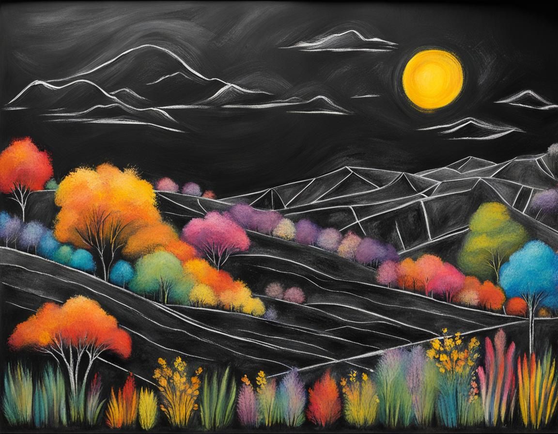 Autumn landscape in chalk - AI Generated Artwork - NightCafe Creator