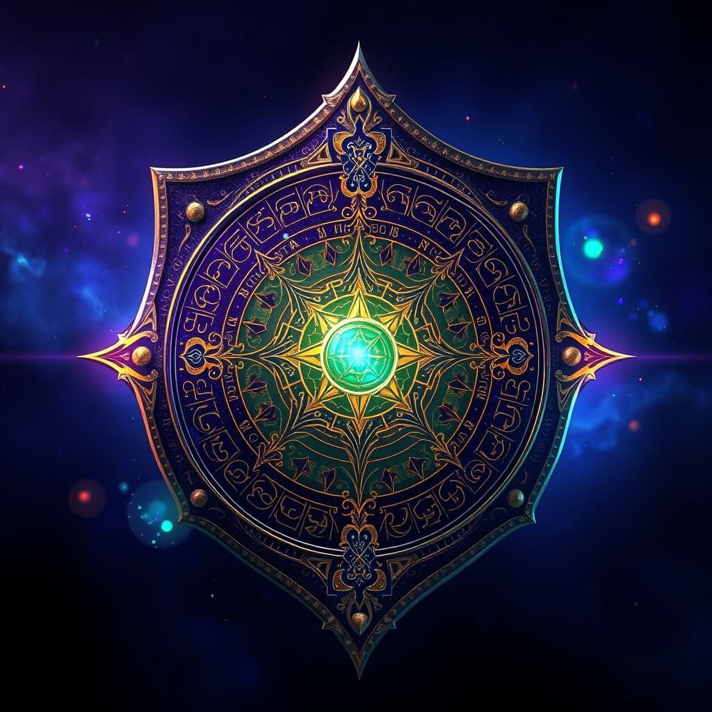 Ethereal Shield of Ancient Lore in Deep Blue-Purpl... - AI Art