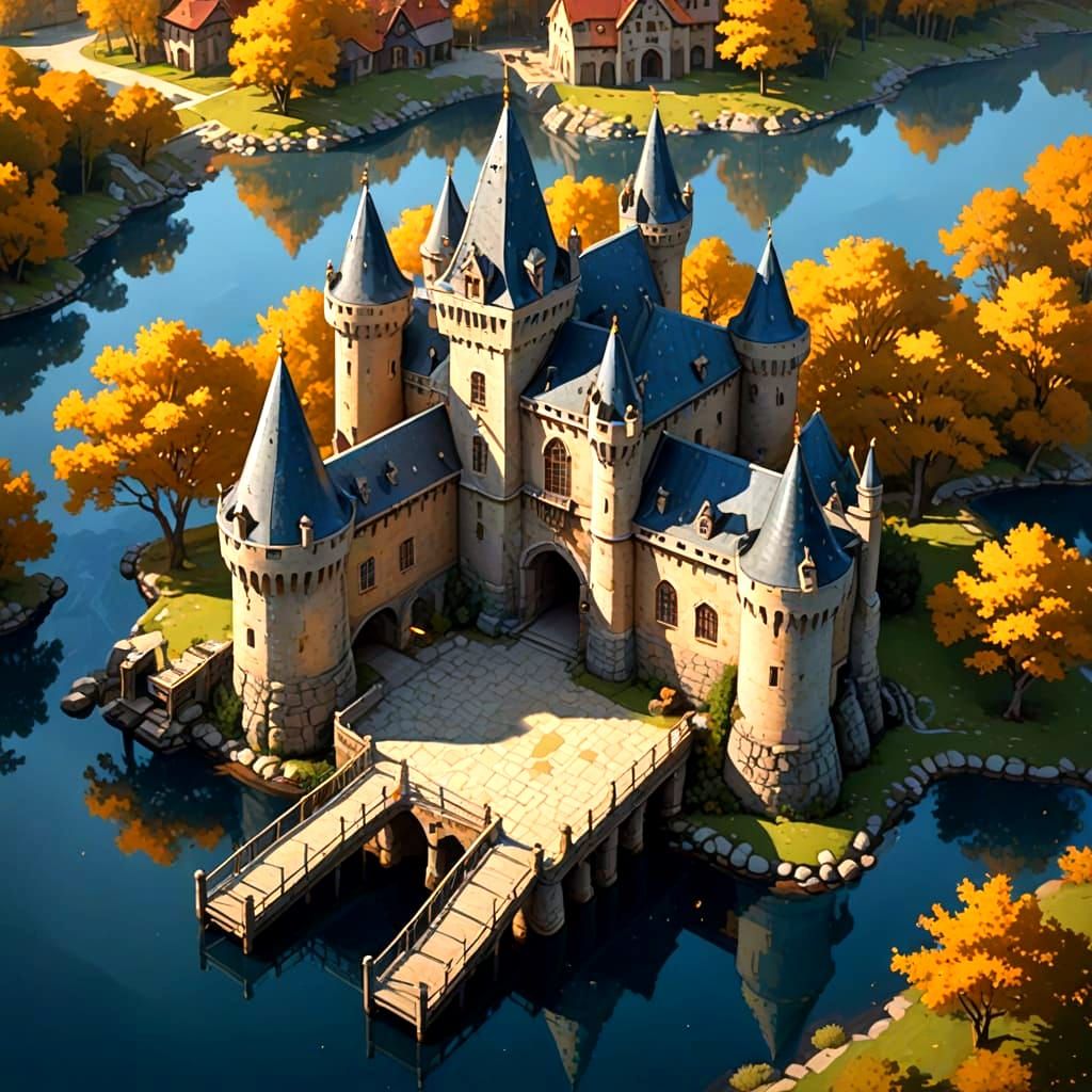 Medieval Castle Blueprint in Oil Painting Style - AI Art