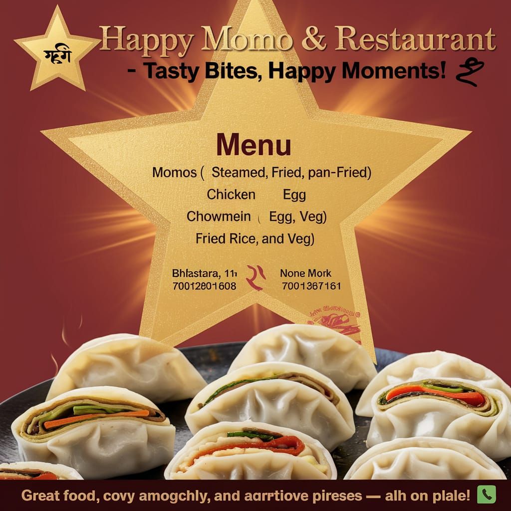 Golden Star Banner Ad for Happy Momo Restaurant - AI Art