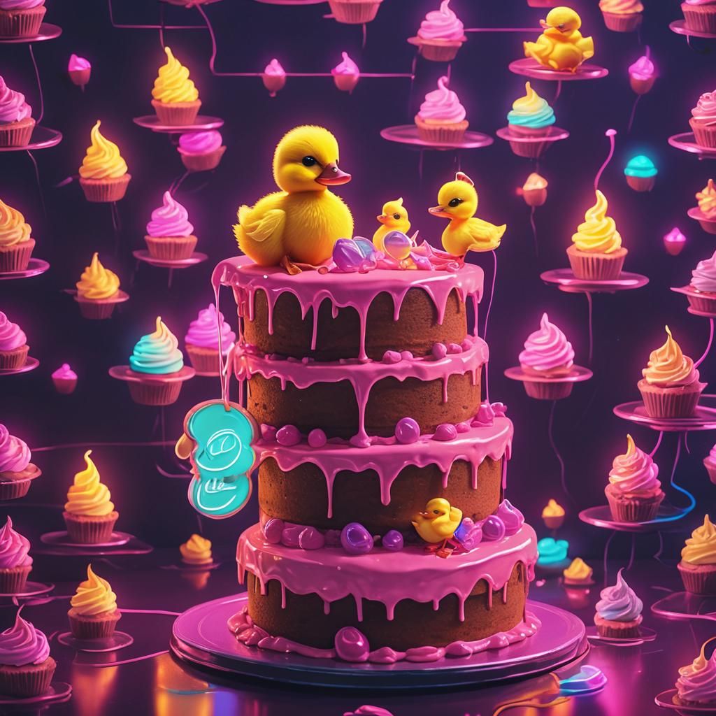 Duckling Sitting on a Cake - AI Generated Artwork - NightCafe Creator