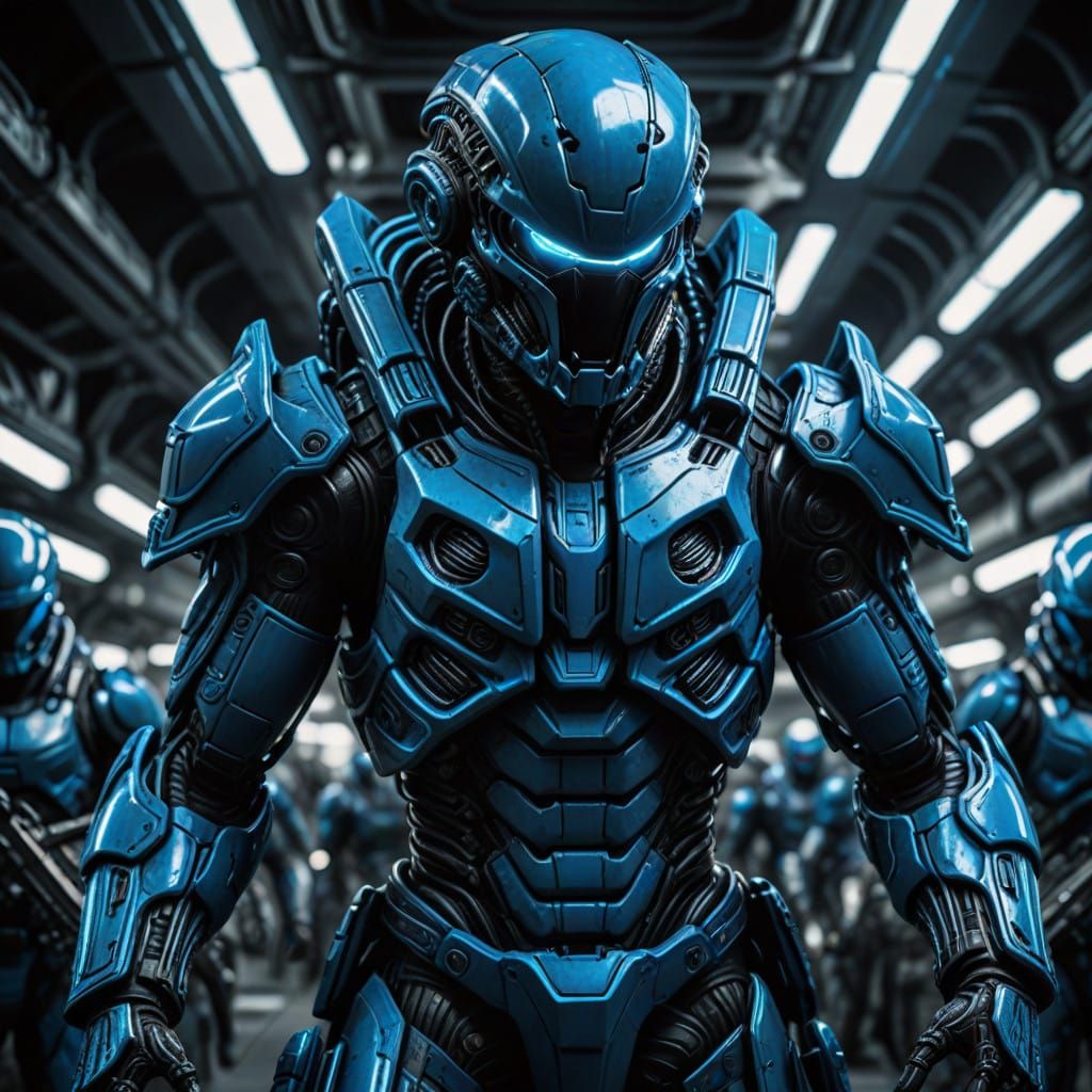 Cyberpunk Warriors in Neon Xenomorph Armor - AI Art