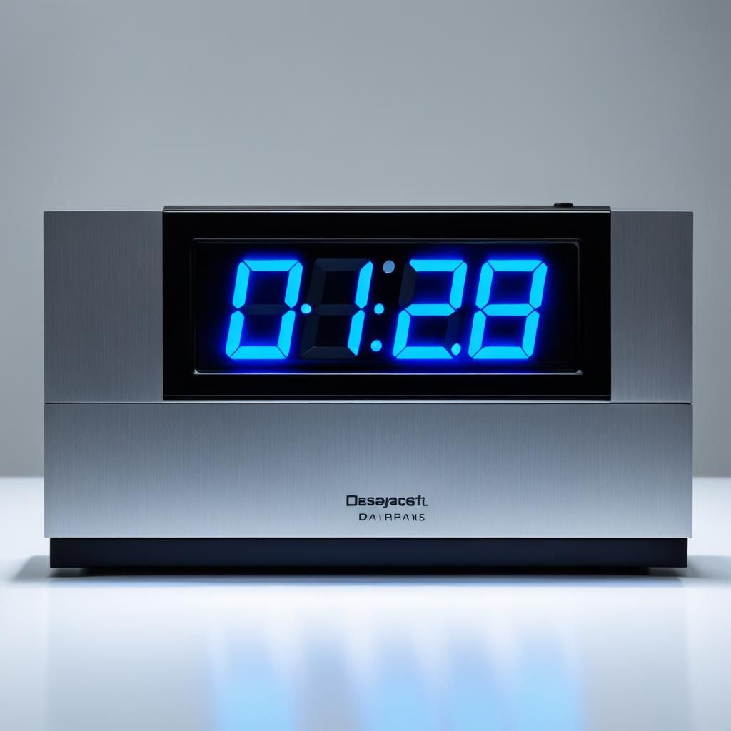 Realistic photo of digital clock with rectangular black face, 1980s ...