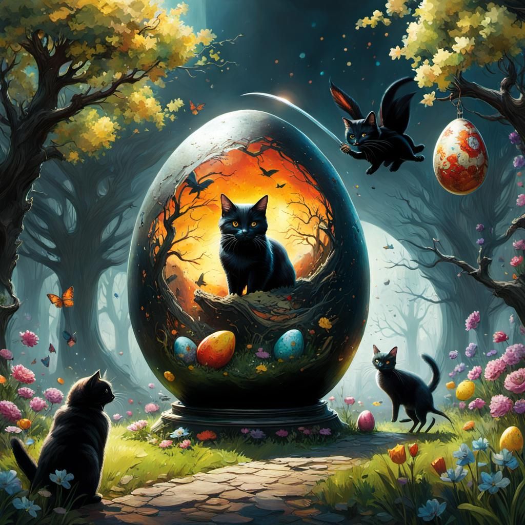 Black cat easter egg - AI Generated Artwork - NightCafe Creator