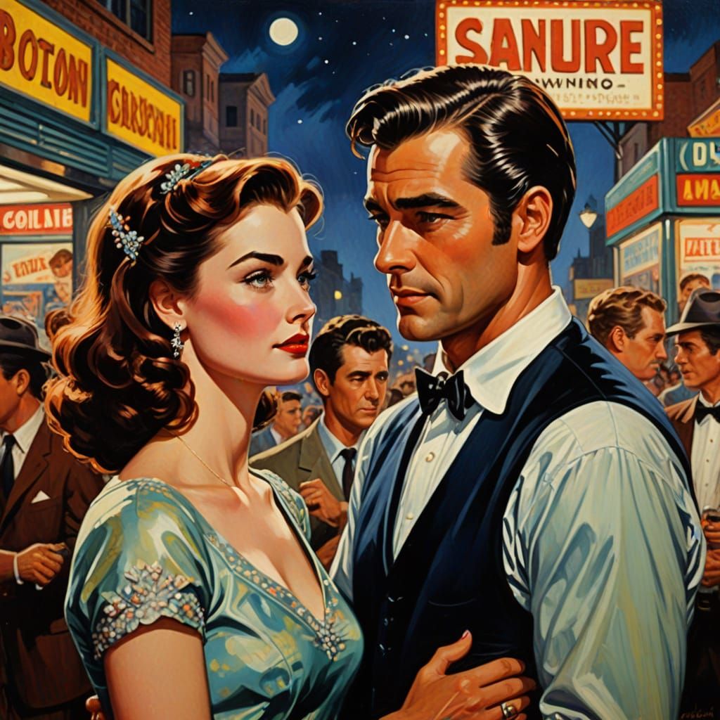 Whimsical Retro Blockbuster, movie poster, woman, romance, detailed ...