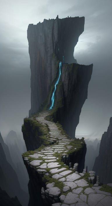 Daring Figure Stands on Glass Walkway Over Treache... - AI Art