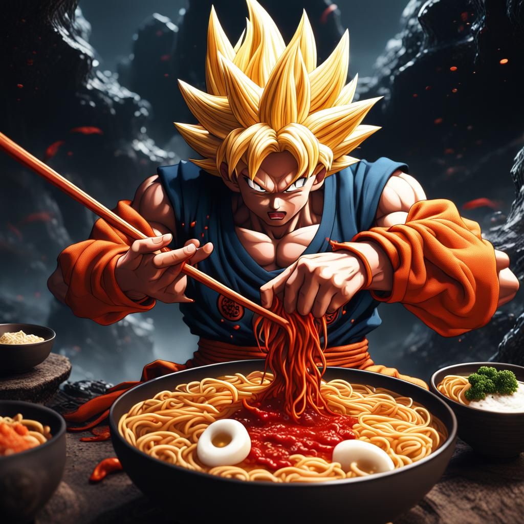 Goku eating Spicy Ramen - AI Generated Artwork - NightCafe Creator