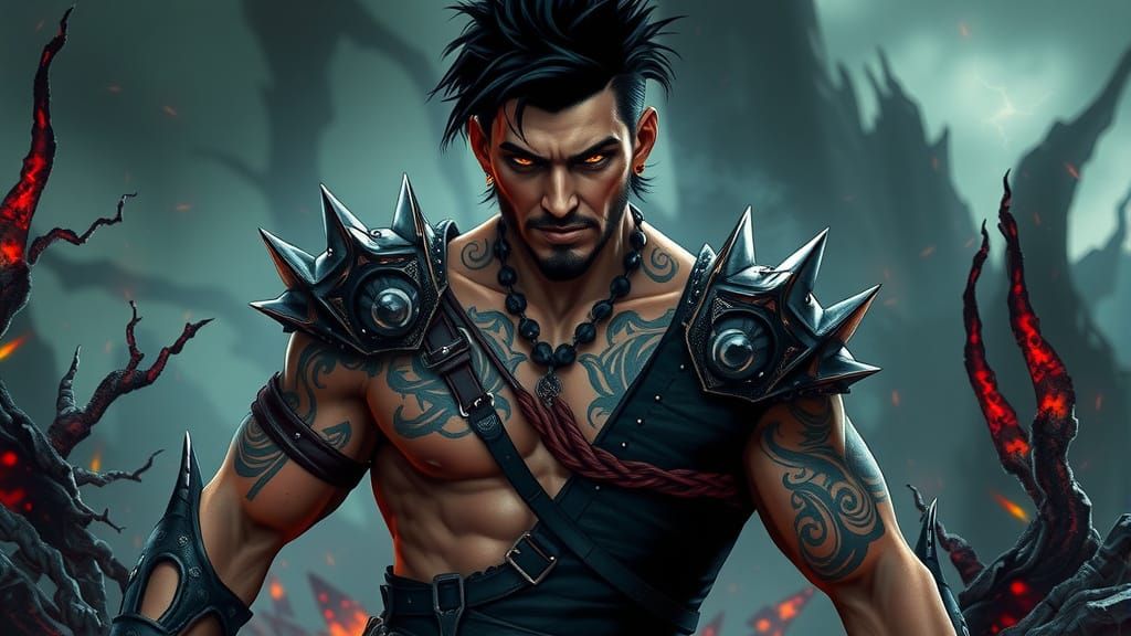 Fierce Fae Warrior with Dark, Gritty Tattoos in Ba... - AI Art