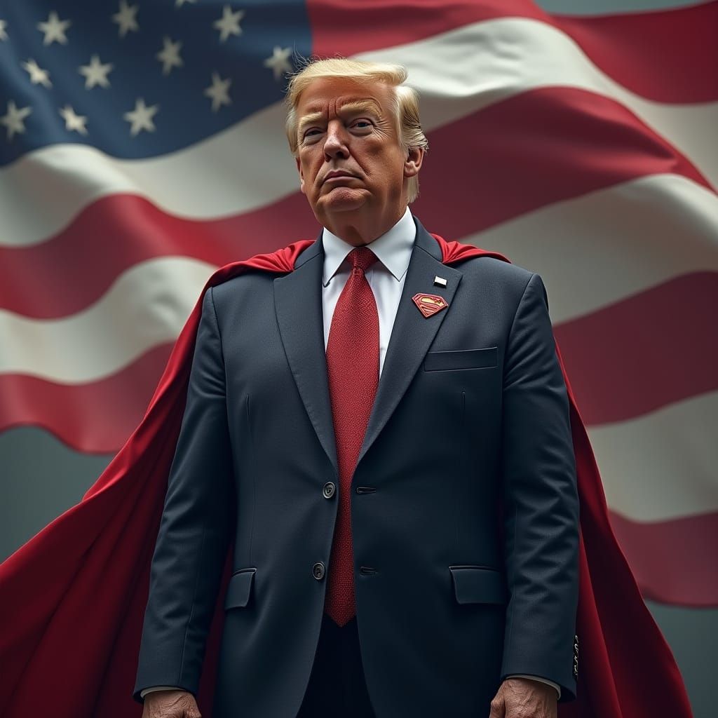 Hyperrealistic Trump-Superman Portrait in Heroic P... - AI Art