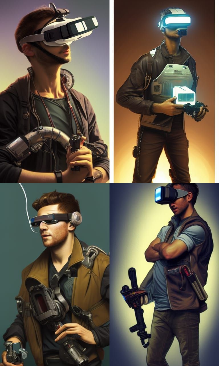 Attractive rogue male Greasemonkey wearing post-apocalyptic vr goggles ...