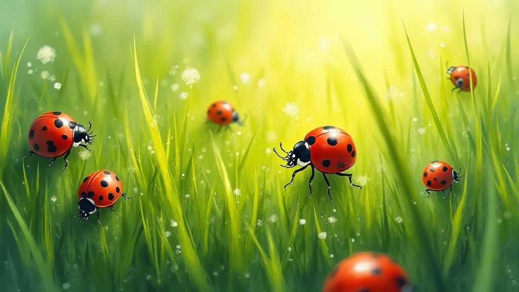 Ladybugs in a Lush Green Grass Field - AI Art