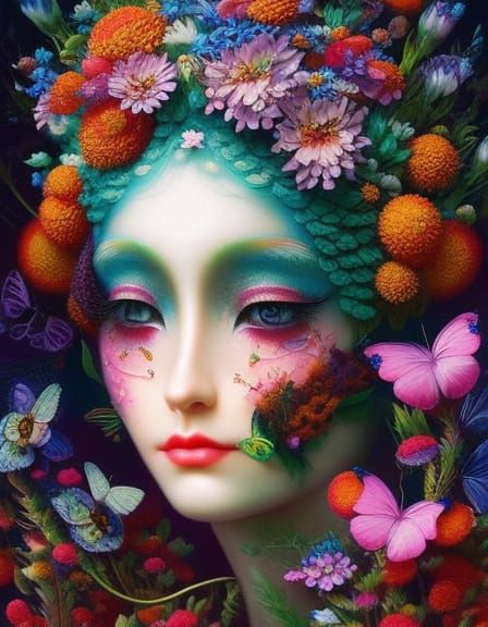 Lady Beetle with birds, flowers, fairytale, magic realism, mysterious ...