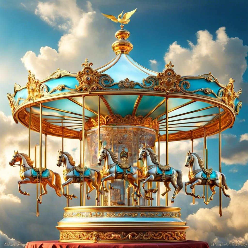 merry-go-round flying in clouds - AI Generated Artwork - NightCafe Creator