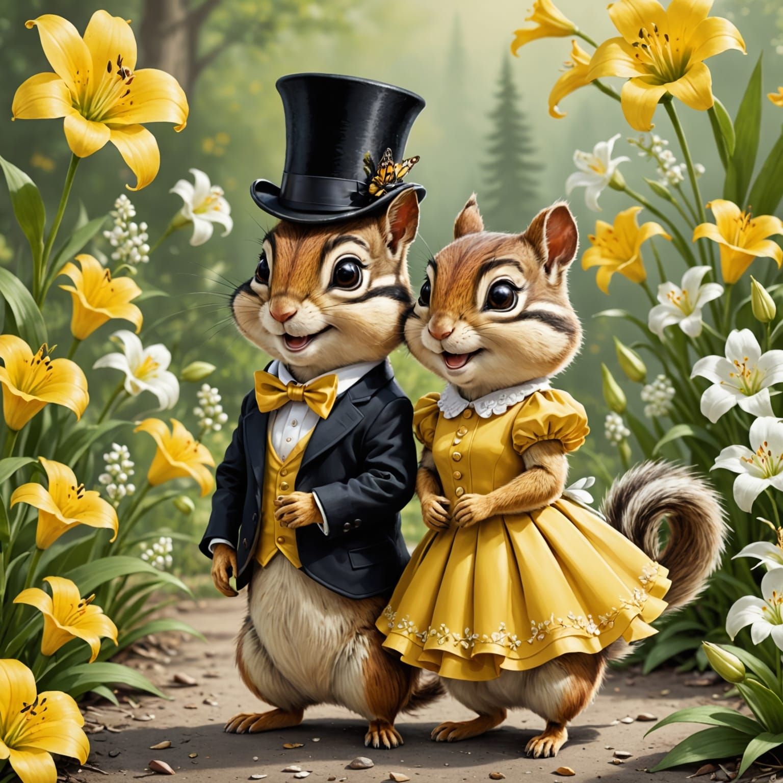 cartoon,a pair of chipmunks (he and she) a gentle smiling gorgeous ...