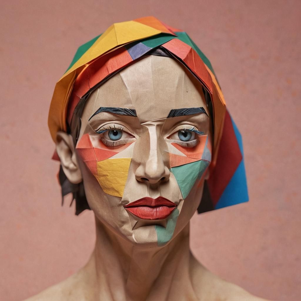 Picasso paints female portrait Origami paper folds papercraft, made of ...