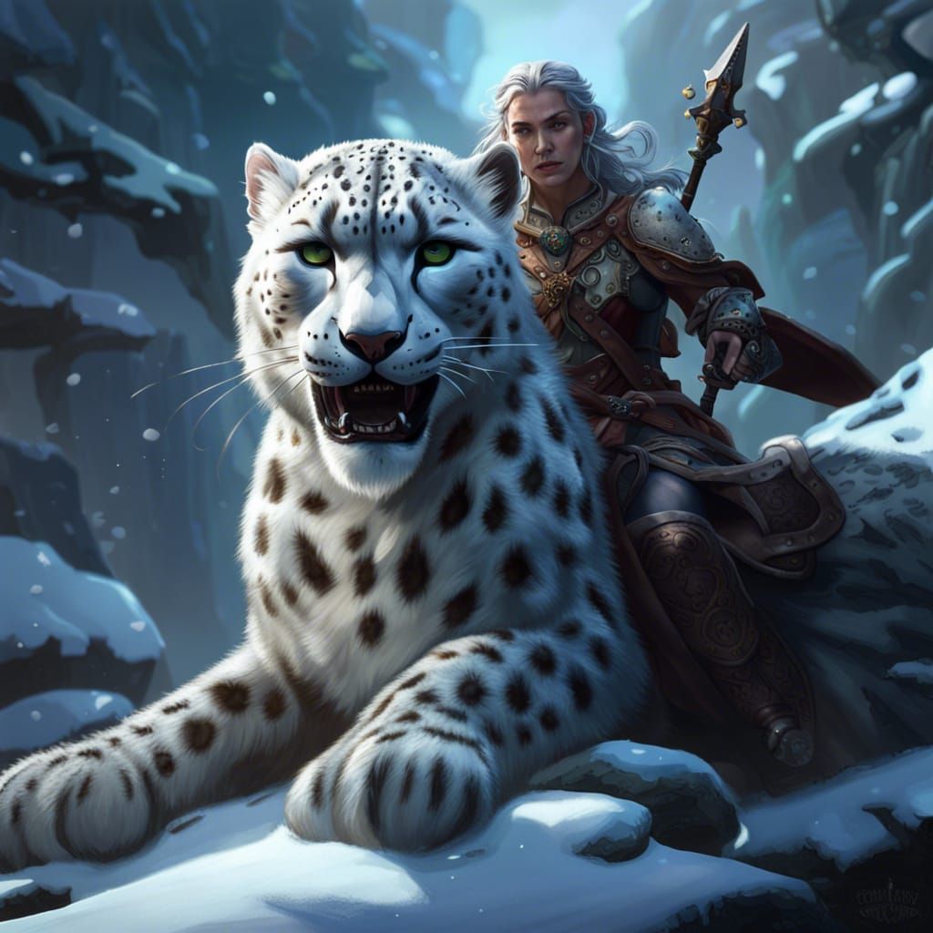 Snow leopard and rider - AI Generated Artwork - NightCafe Creator