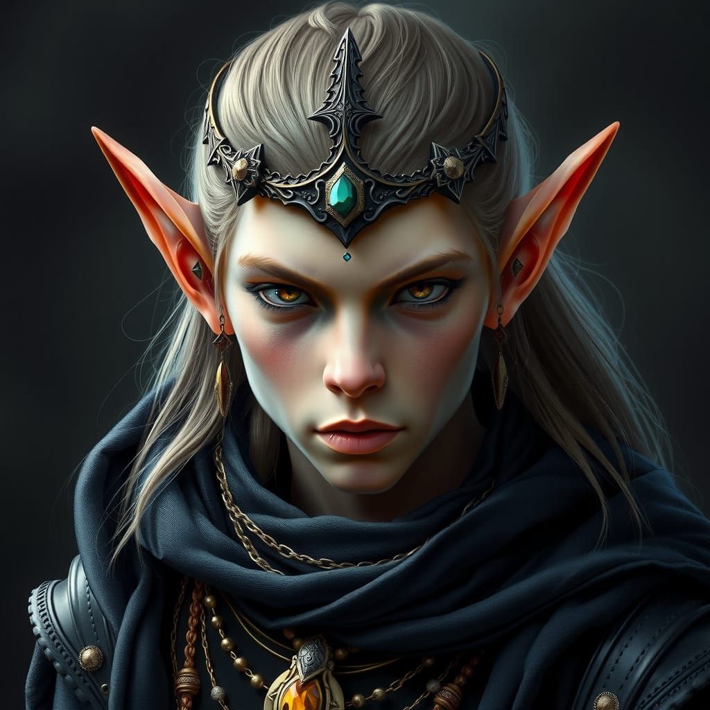 Hyperrealistic portrait of a powerful young elven warlock wearing ...