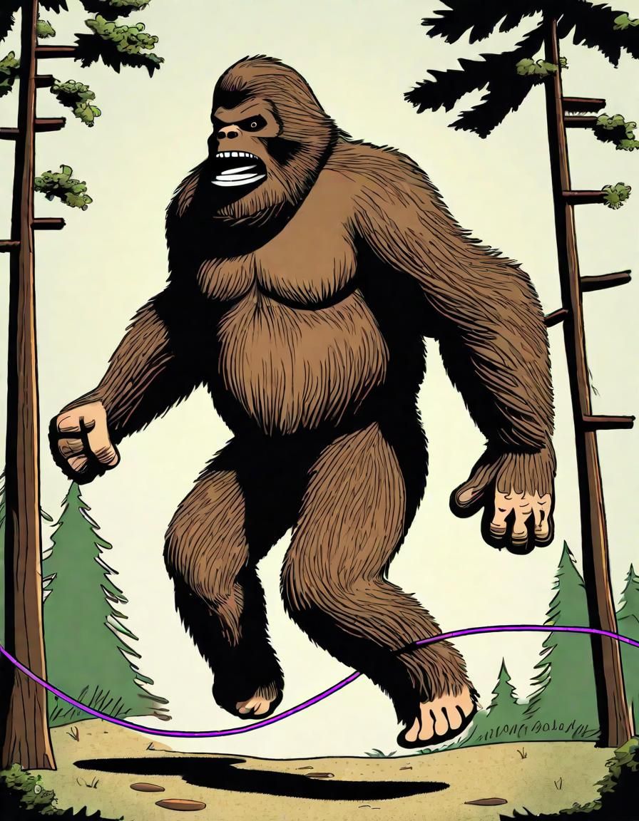 Bigfoot jumping rope - AI Generated Artwork - NightCafe Creator