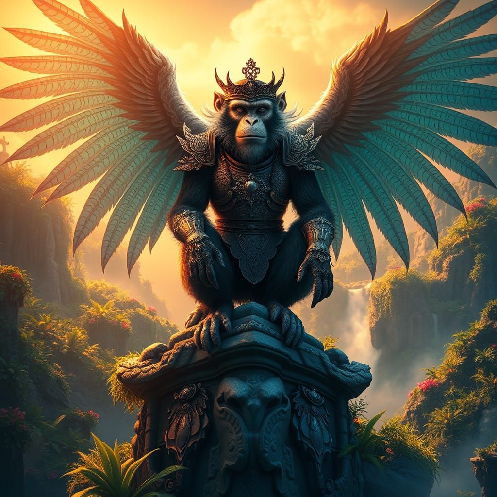 Monkey king - Majestic Monkey King Amidst Vibrant Temple Ru...