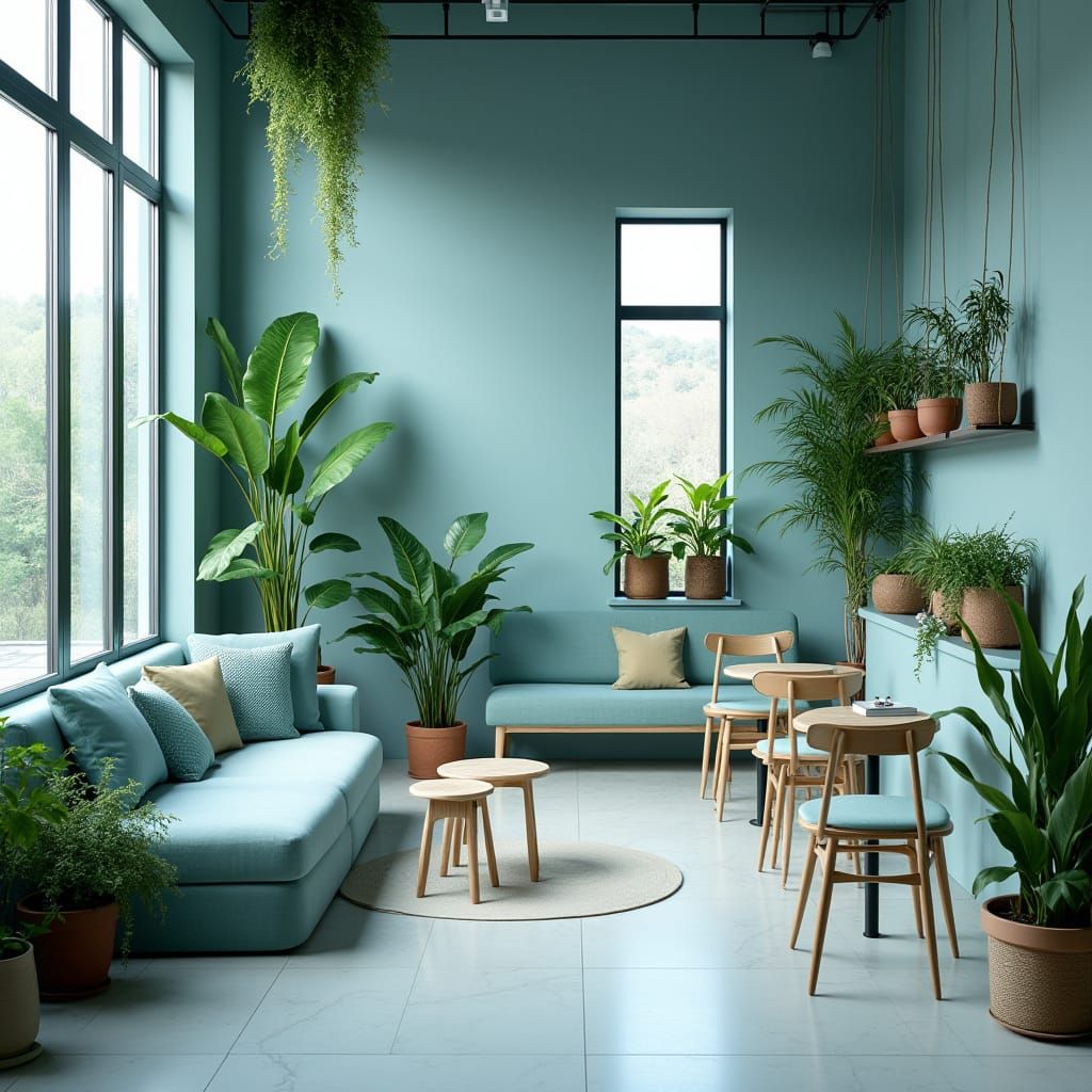 Modern Blue Tea Room with Minimalist Design - AI Art