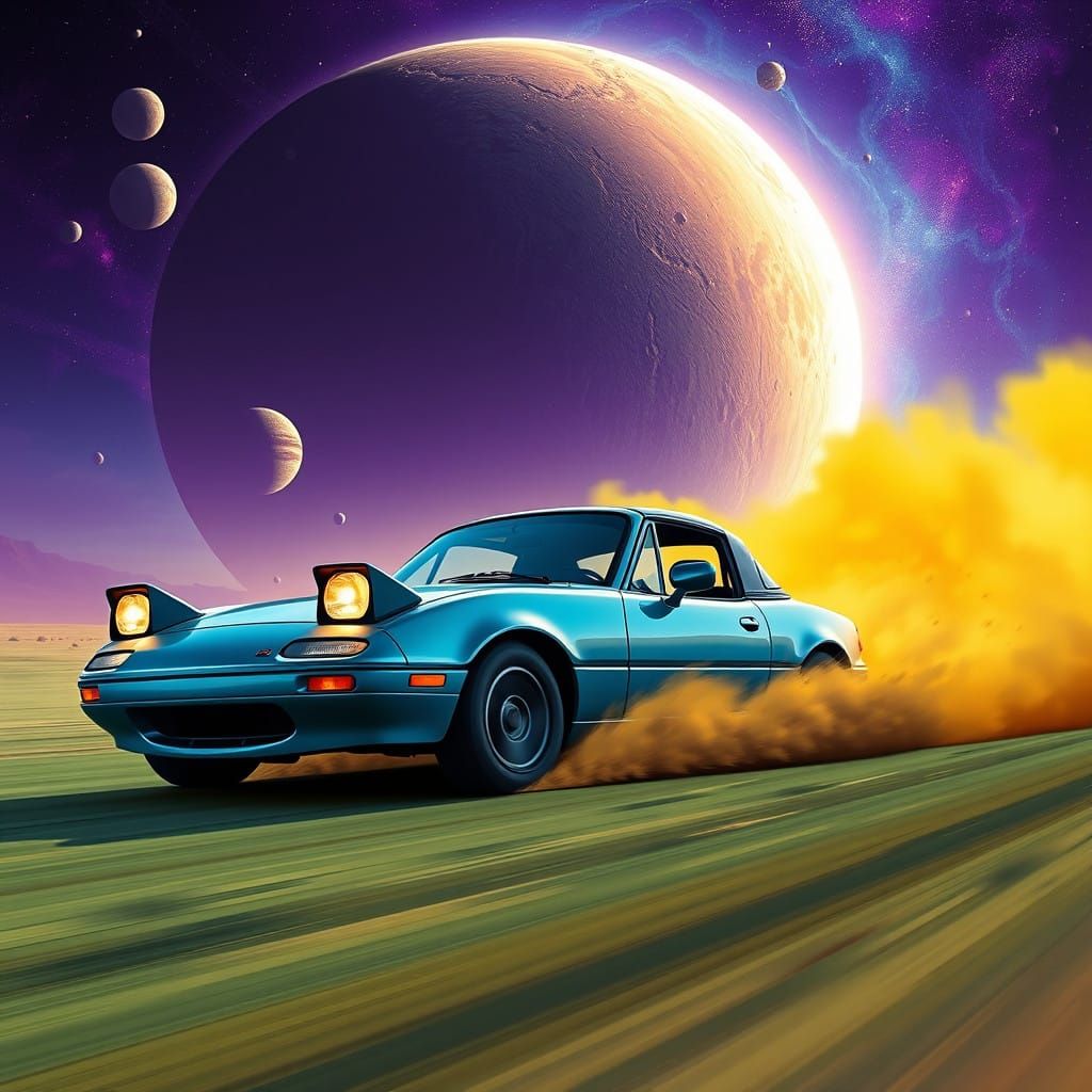 Cosmic Mazda Miata Drifts Through Apocalyptic Land... - AI Art