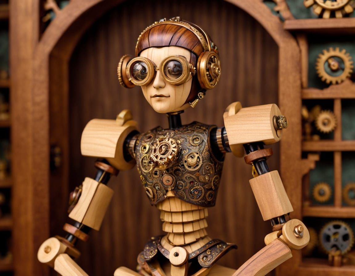 Figurative Wooden Crank-Driven Automata