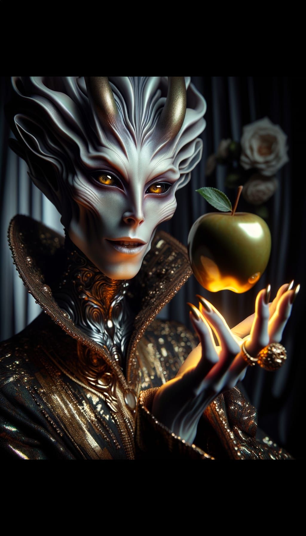 Ethereal Alien Supreme Fey Being with Golden Apple - AI Art
