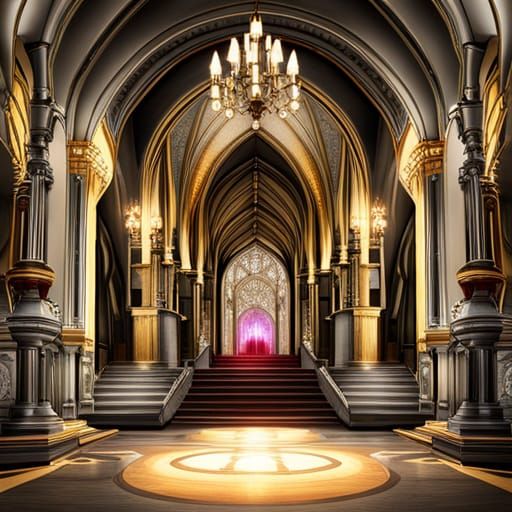 fantasy castle interior made of ruby, diamond, gold and silver, high ...