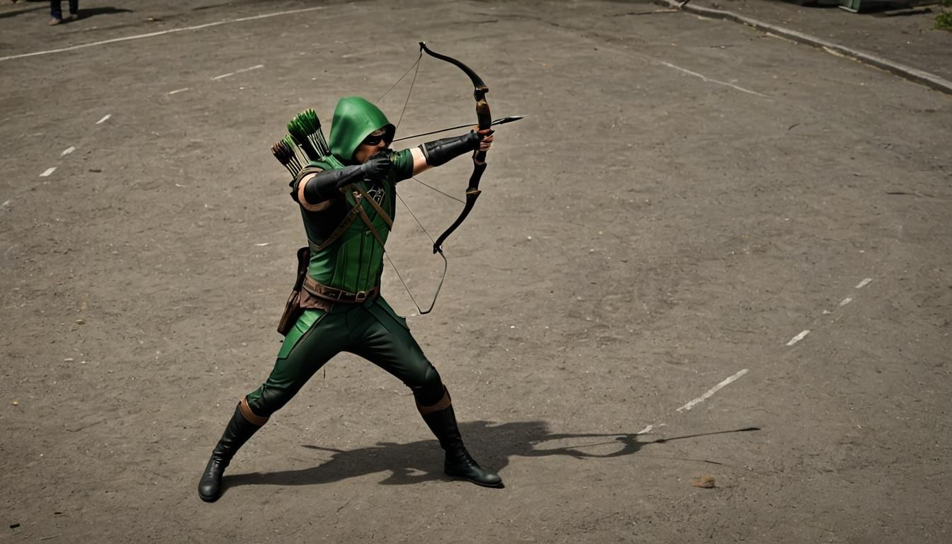 (Green Arrow and Robin Hood Dueling With Archery Splitting Bullseyes ...
