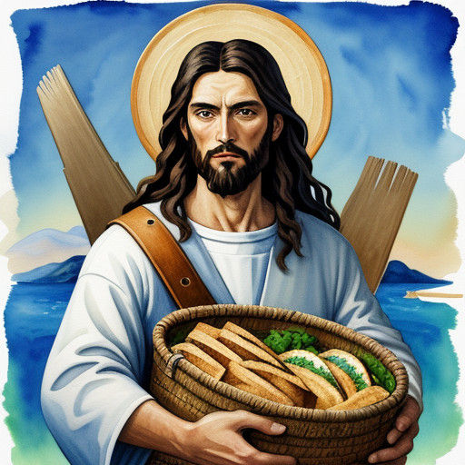 Jesus with Bountiful Harvest in Vibrant Gouache Ma... - AI Art