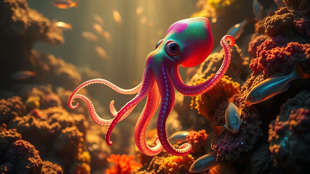 Brightly Colored Squid - Majestic, Colorful Squid Reigns Ove...