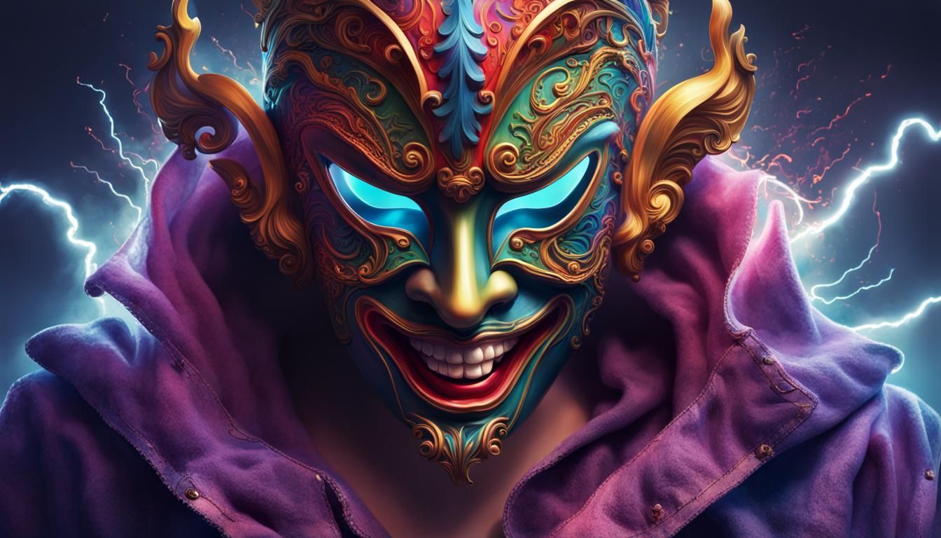 A single mask. The Comedy mask, of Comedy/Tragedy masks. Vibrant colors ...